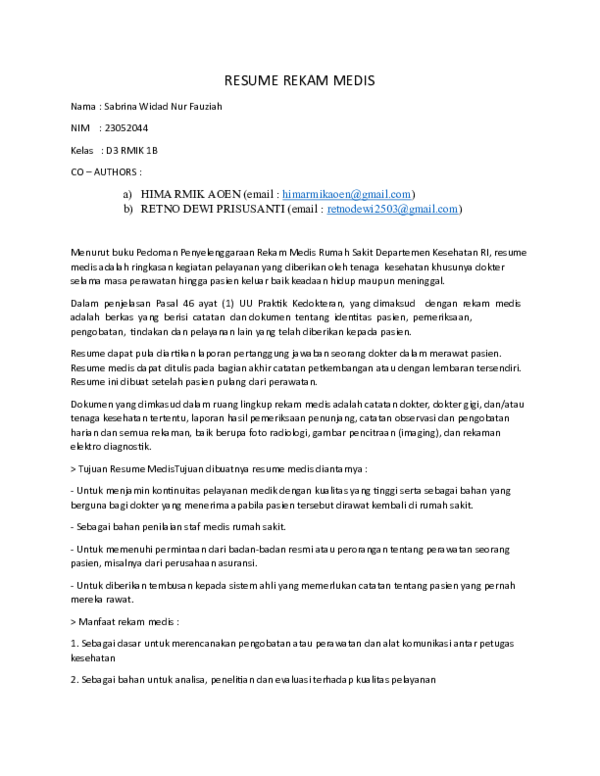 (PDF) RESUME REKAM MEDIS