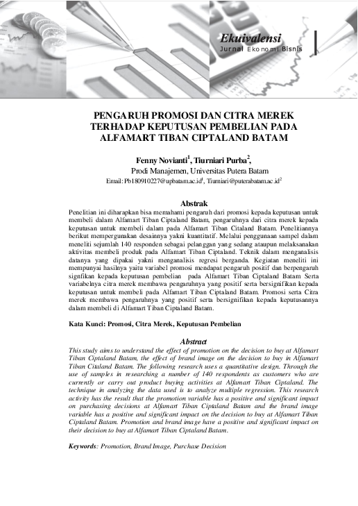 (PDF) Pengaruh Promosi Dan Citra Merek Terhadap Keputusan Pembelian Pada Alfamart Tiban ...