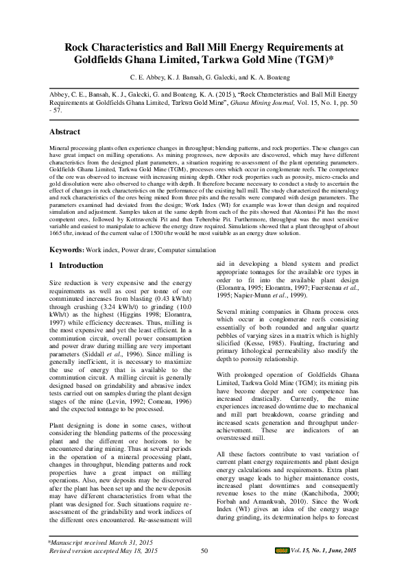 (PDF) Rock Characteristics and Ball Mill Energy Requirements at ...