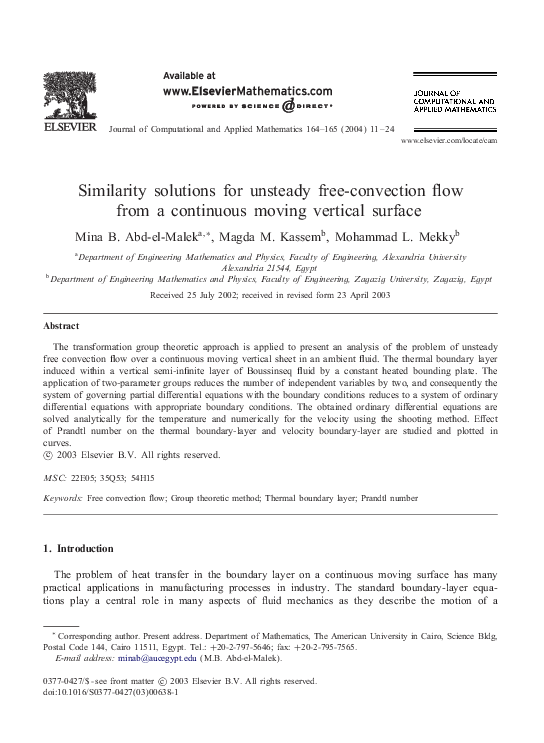 (PDF) Similarity solutions for unsteady free-convection flow from a continuous moving vertical ...