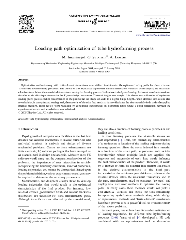 (PDF) Loading path optimization of tube hydroforming process