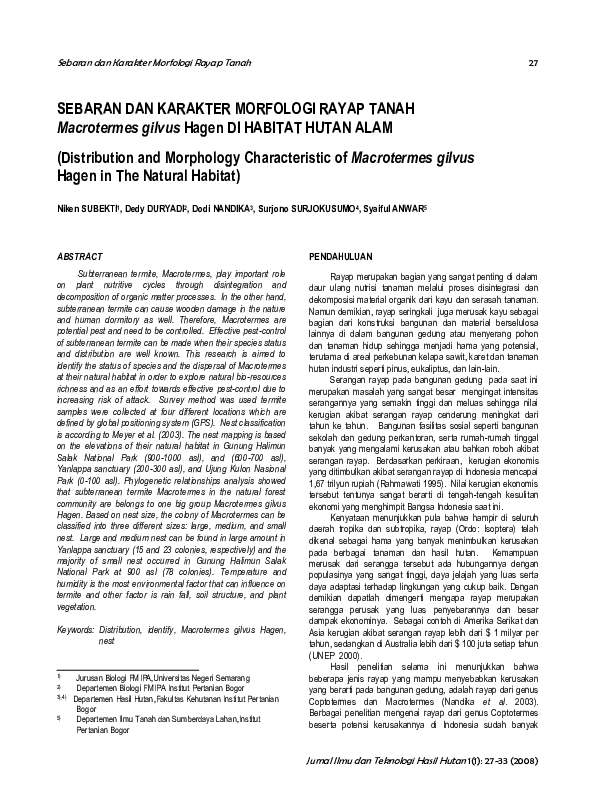(PDF) SEBARAN DAN KARAKTER MORFOLOGI RAYAP TANAH Macrotermes gilvus ...