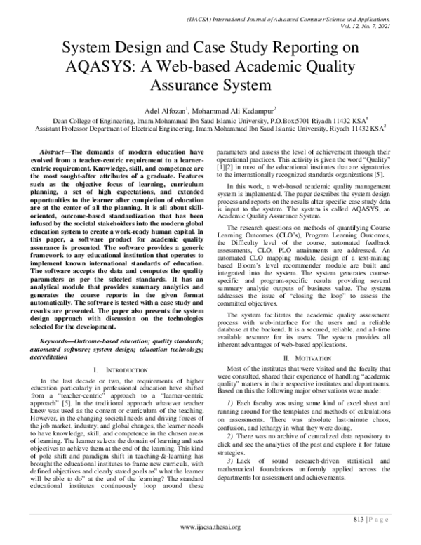 (PDF) System Design and Case Study Reporting on AQASYS: A Web-based Academic Quality Assurance ...