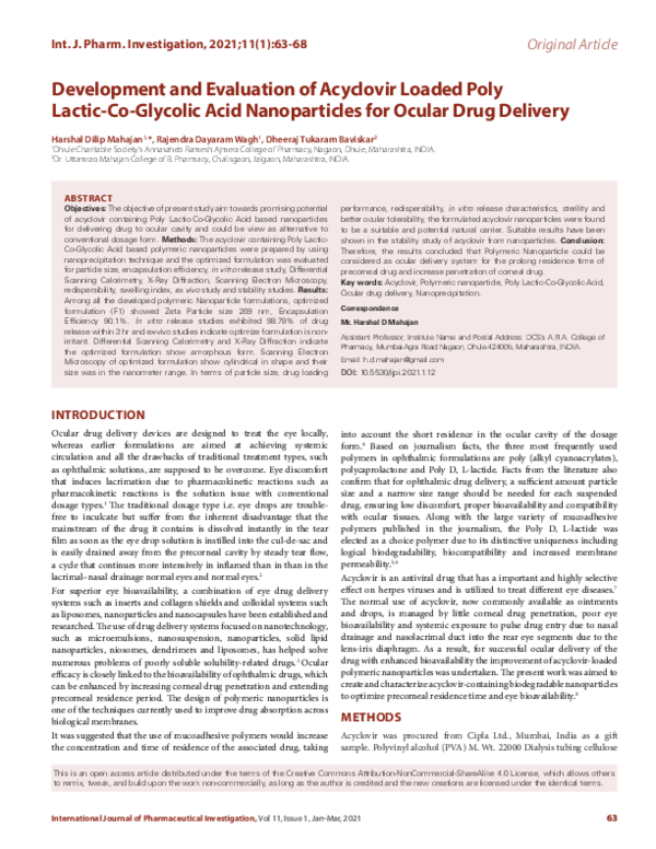 (PDF) Development and Evaluation of Acyclovir Loaded Poly Lactic-Co-Glycolic Acid Nanoparticles ...