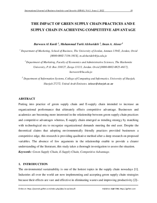 (PDF) The Impact of Green Supply Chain Practices and e Supply Chain in Achieving Competitive ...