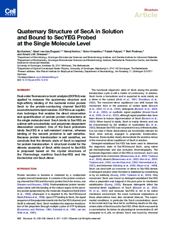 (PDF) Quaternary Structure of SecA in Solution and Bound to SecYEG ...