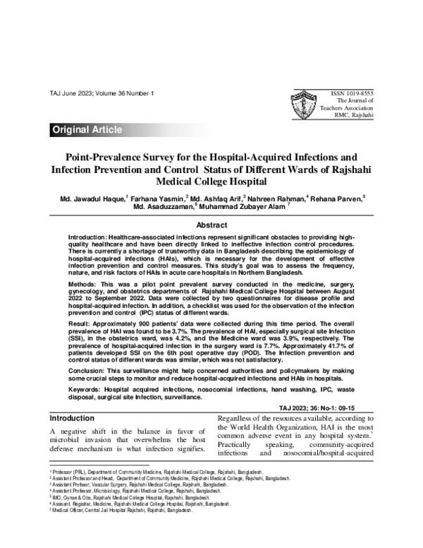 (PDF) Point-Prevalence Survey for the Hospital-Acquired Infections and ...