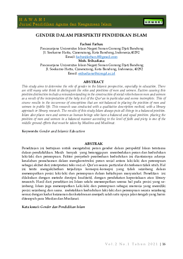 (PDF) Gender Dalam Perspektif Pendidikan Islam