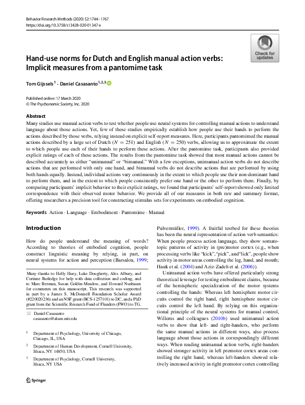 (PDF) Hand-use norms for Dutch and English manual action verbs ...