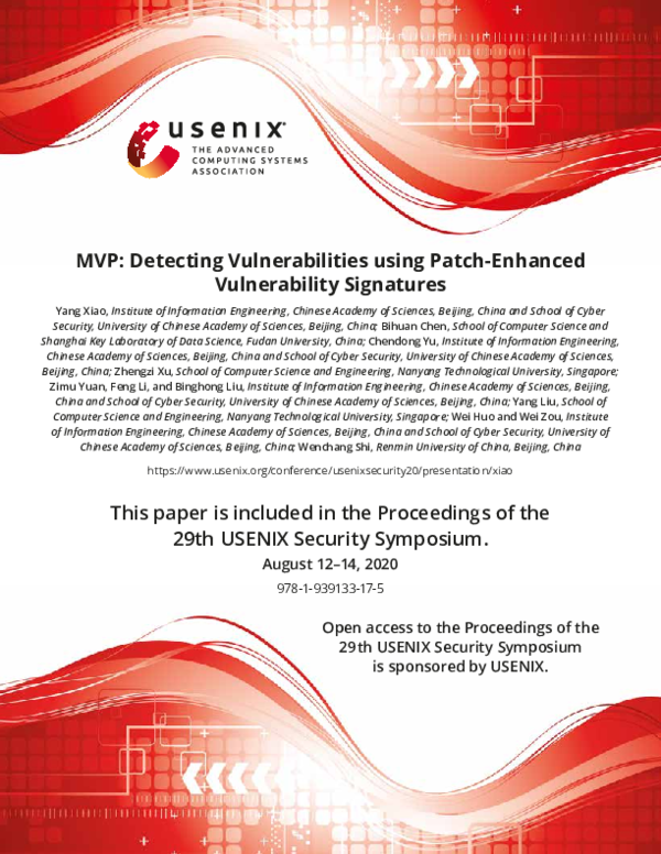 (PDF) MVP: Detecting Vulnerabilities using Patch-Enhanced Vulnerability Signatures