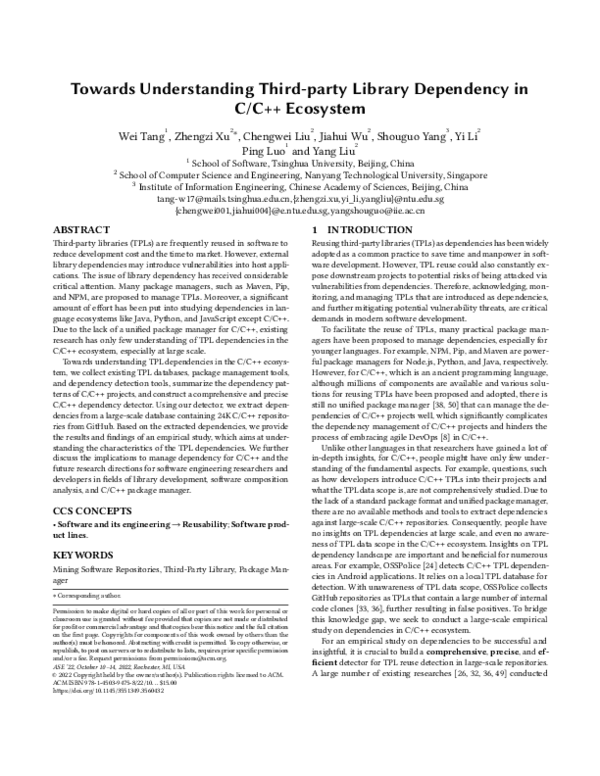 (PDF) Towards Understanding Third-party Library Dependency in C/C++ ...