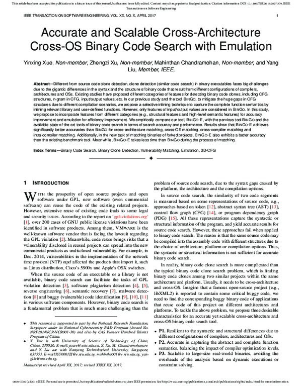 (PDF) Accurate and Scalable Cross-Architecture Cross-OS Binary Code Search with Emulation ...