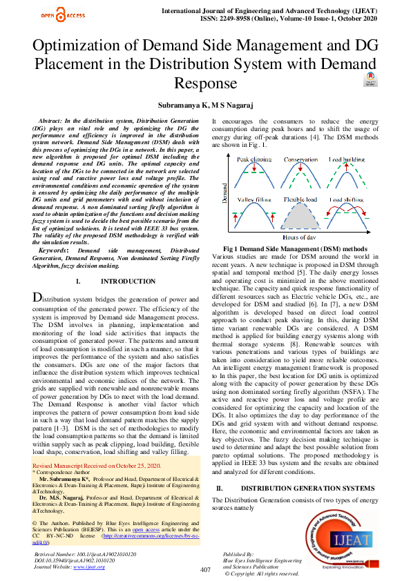 (PDF) Optimization of Demand Side Management and DG Placement in the Distribution System with ...