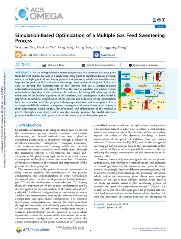 (PDF) Simulation-Based Optimization of a Multiple Gas Feed Sweetening Process
