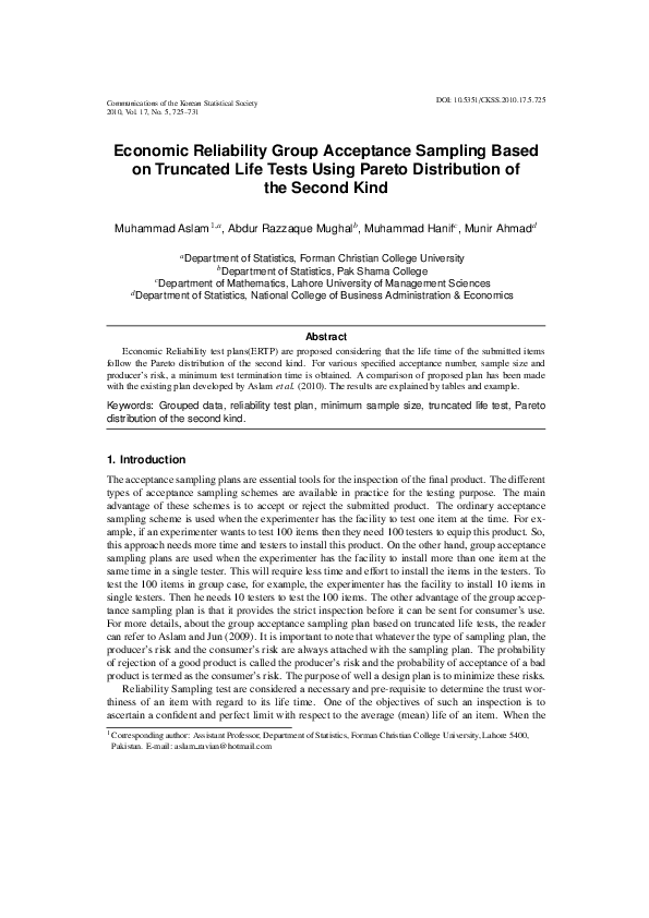 Pdf Economic Reliability Group Acceptance Sampling Plans Based On The Inverse Rayleigh And The