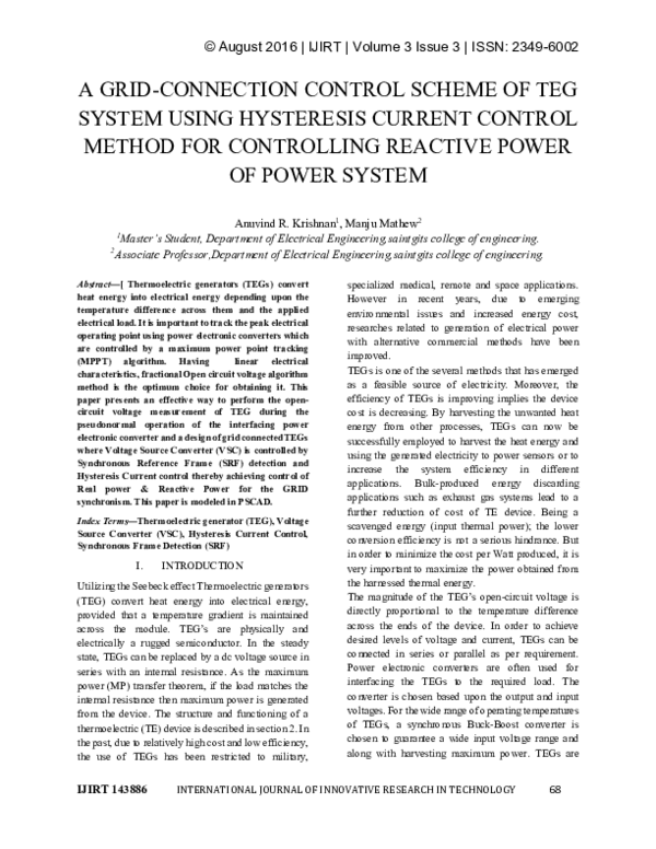 (PDF) A grid-connection control scheme of TEG system using Hysteresis Current Control method for ...