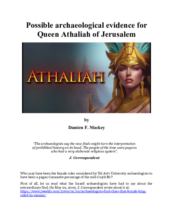 (DOC) Possible archaeological evidence for Queen Athaliah of Jerusalem
