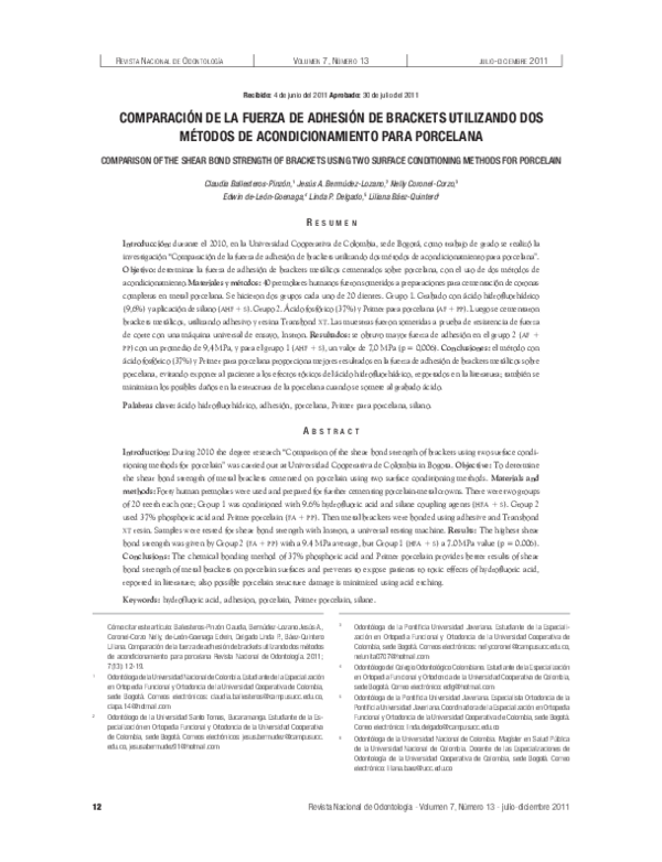(PDF) Comparación de la fuerza de adhesión de brackets utilizando dos ...