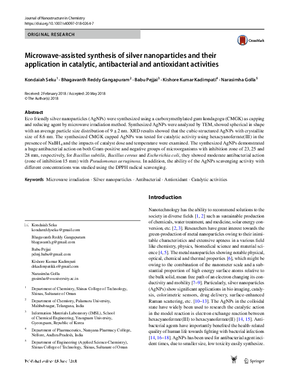 (PDF) Microwave-assisted synthesis of silver nanoparticles using poly-N-isopropylacrylamide ...