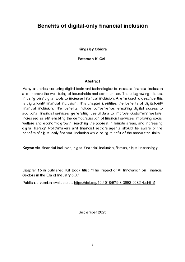 (PDF) Benefits of digital-only financial inclusion