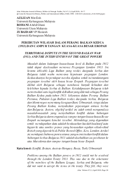 (PDF) Perebutan Wilayah dalam Perang Balkan Kedua (1913) dan Campur ...
