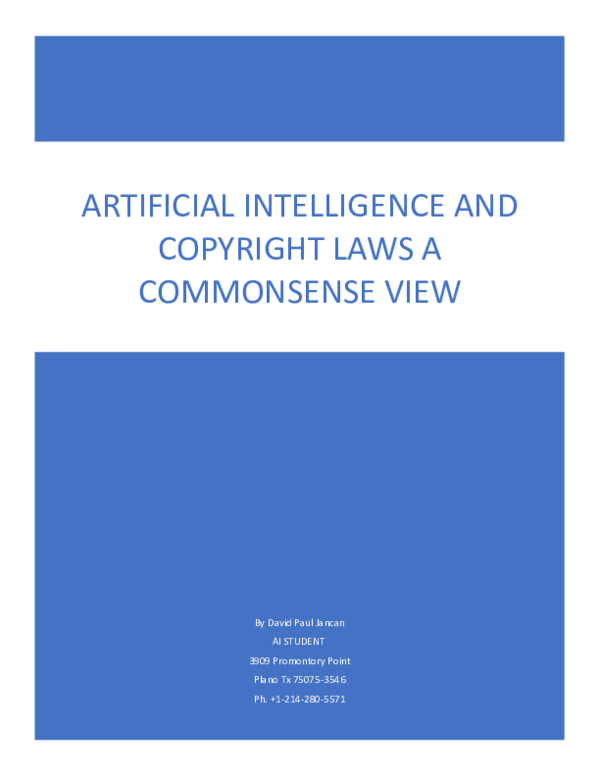 (DOC) Artificial Intelligence and Copyright Laws