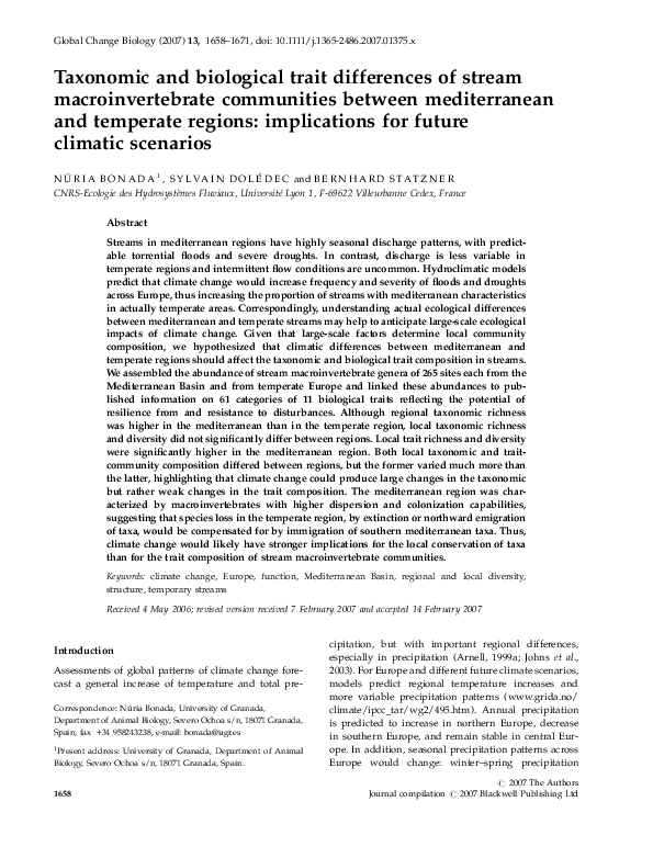 (PDF) Taxonomic and biological trait differences of stream ...