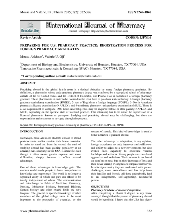 (PDF) Preparing for U.S. Pharmacy Practice: Registration Process for ...