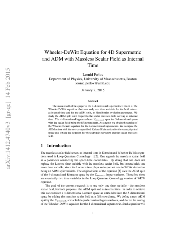 (PDF) Wheeler-DeWitt Equation for 4D Supermetric and ADM with Massless ...