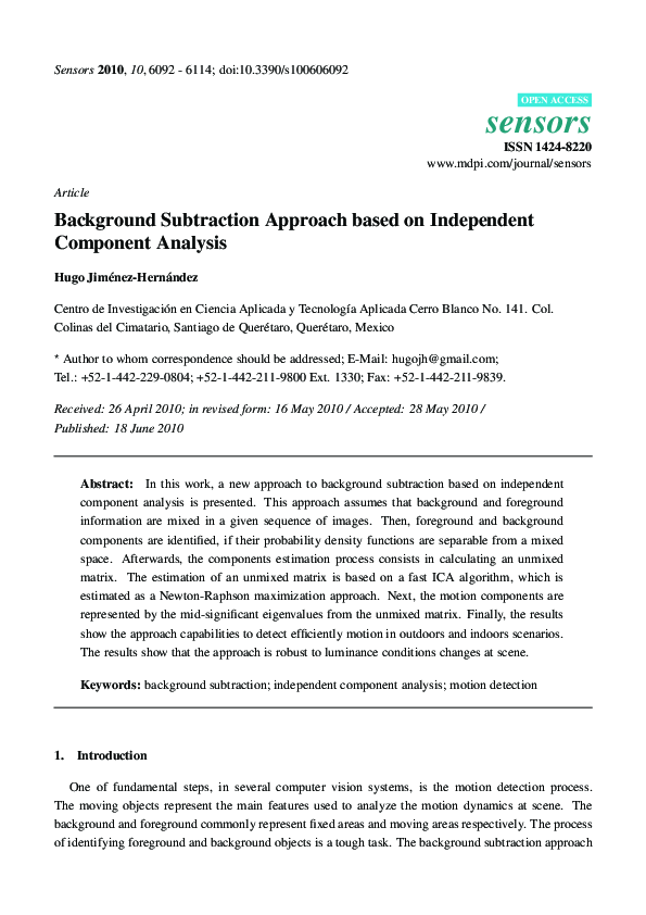 (PDF) Background Subtraction Approach Based on Independent Component Analysis