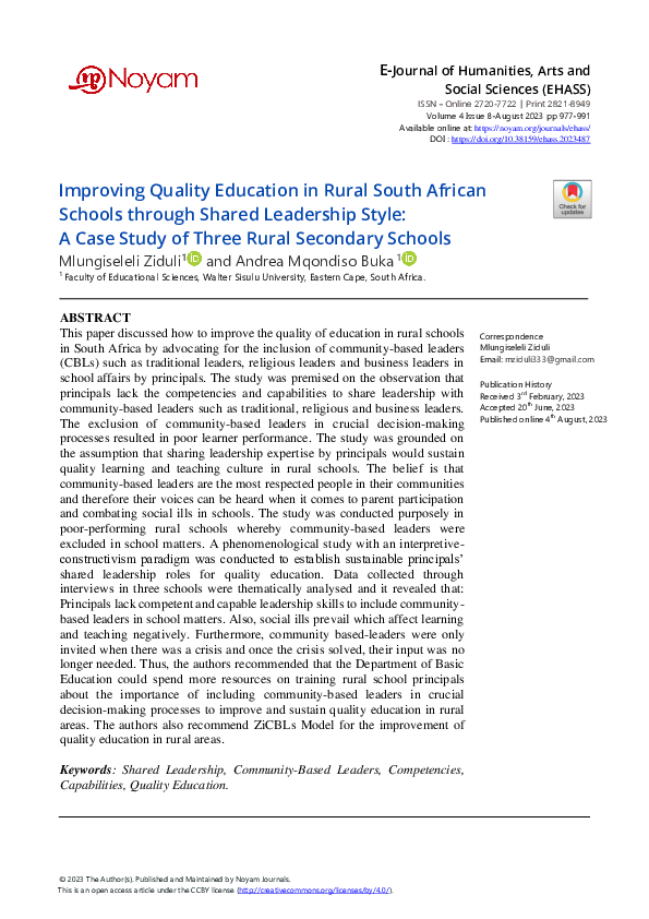 (PDF) Improving Quality Education in Rural South African Schools through Shared Leadership Style ...