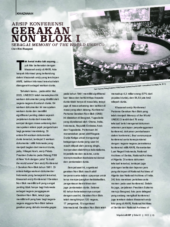 (PDF) Arsip Konferensi Gerakan Non Blok I sebagai Memori Dunia