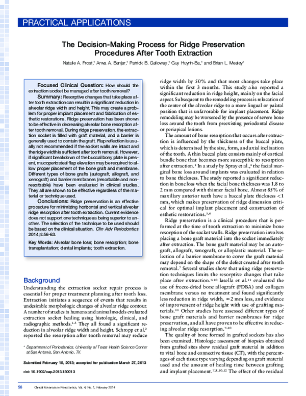 (PDF) The Decision-Making Process for Ridge Preservation Procedures After Tooth Extraction