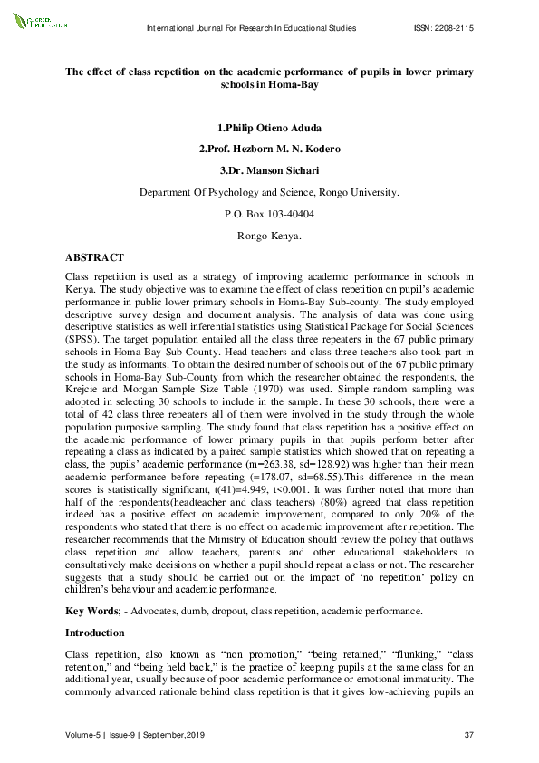 (PDF) The effect of class repetition on the academic performance of ...