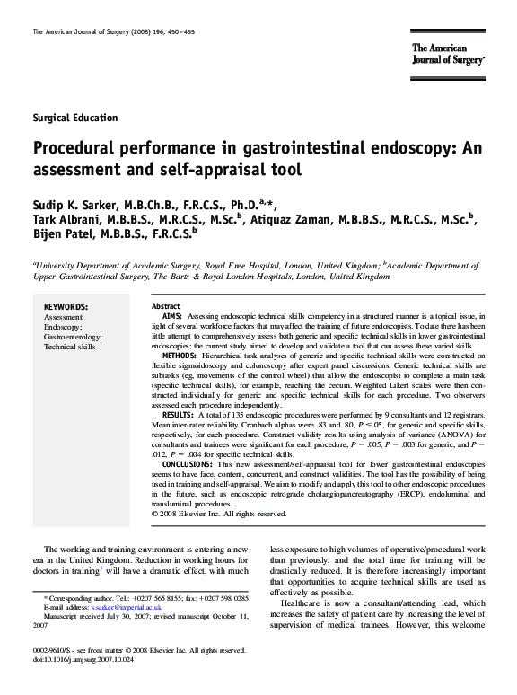 (PDF) Procedural performance in gastrointestinal endoscopy: An ...