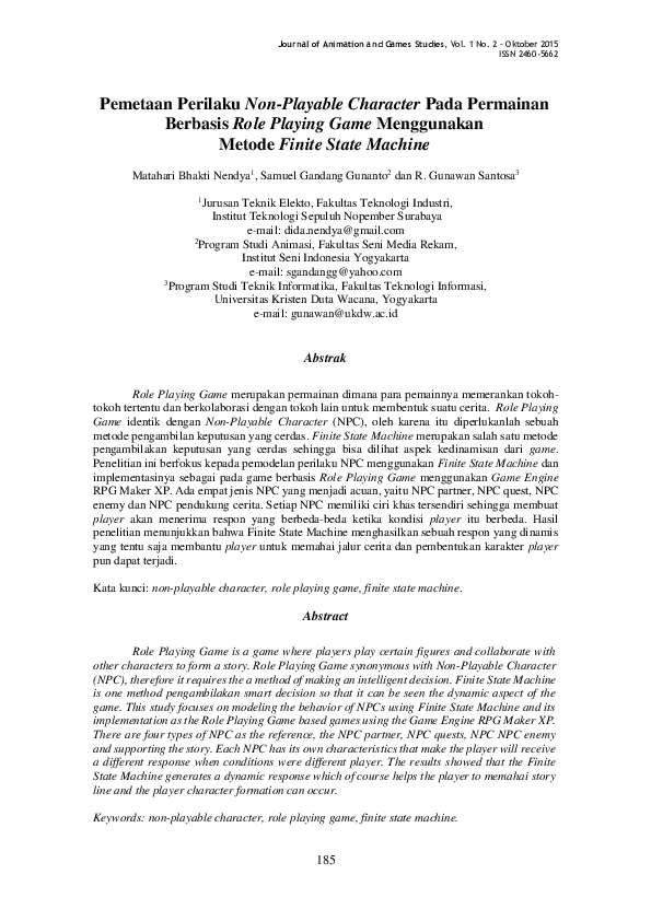 (PDF) Pemetaan Perilaku Non-Playable Character Pada Permainan Berbasis ...