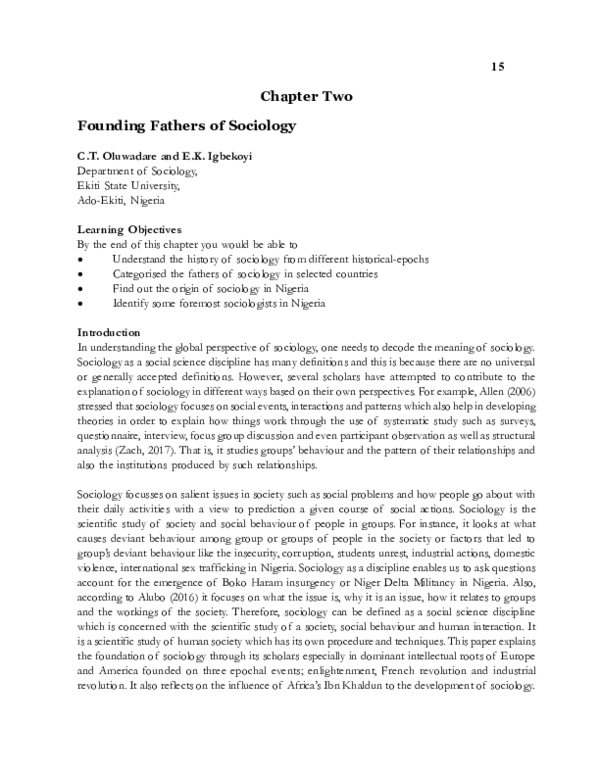 (PDF) Founding Fathers of Sociology