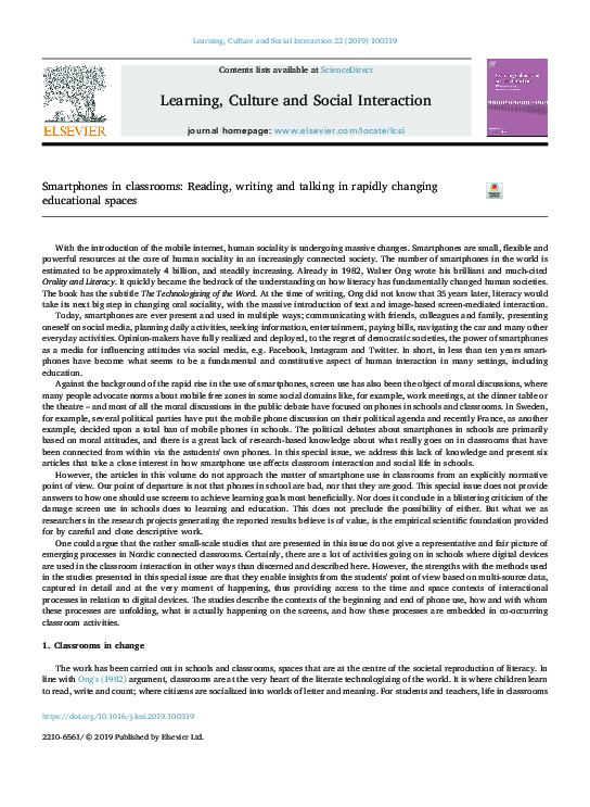 (PDF) Smartphones in classrooms: Reading, writing and talking in ...