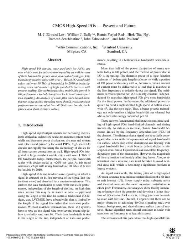 (PDF) CMOS high-speed I/Os - present and future