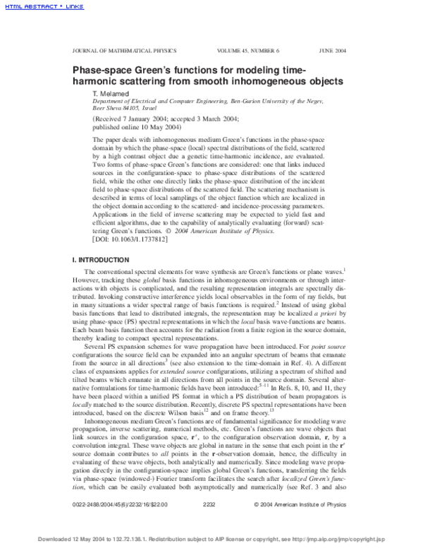 (PDF) Phase-space Green’s functions for modeling time-harmonic scattering from smooth ...
