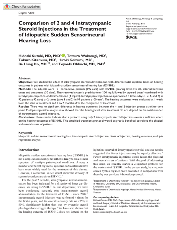 (PDF) Comparison of 2 and 4 Intratympanic Steroid Injections in the ...