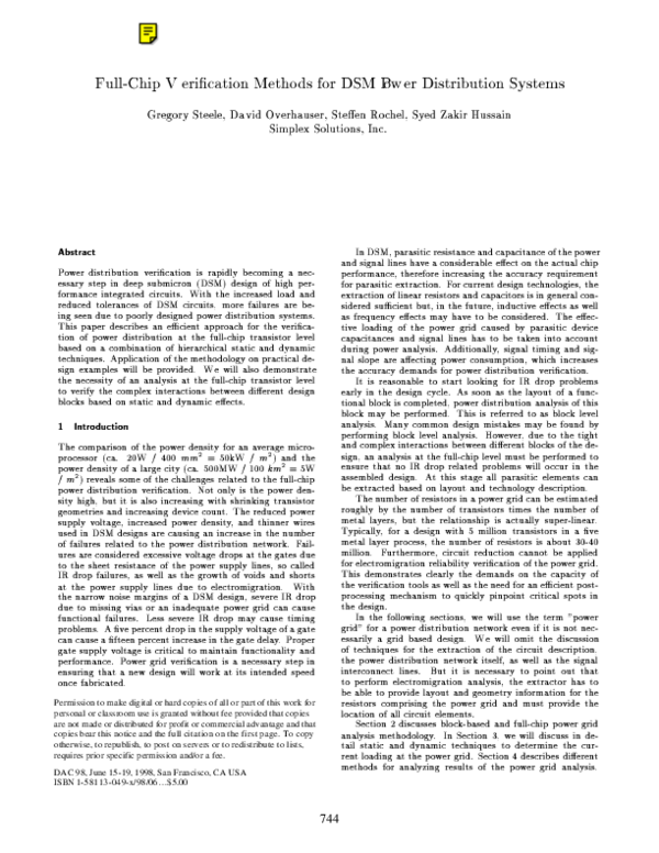Full-chip verification methods for DSM power distribution systems