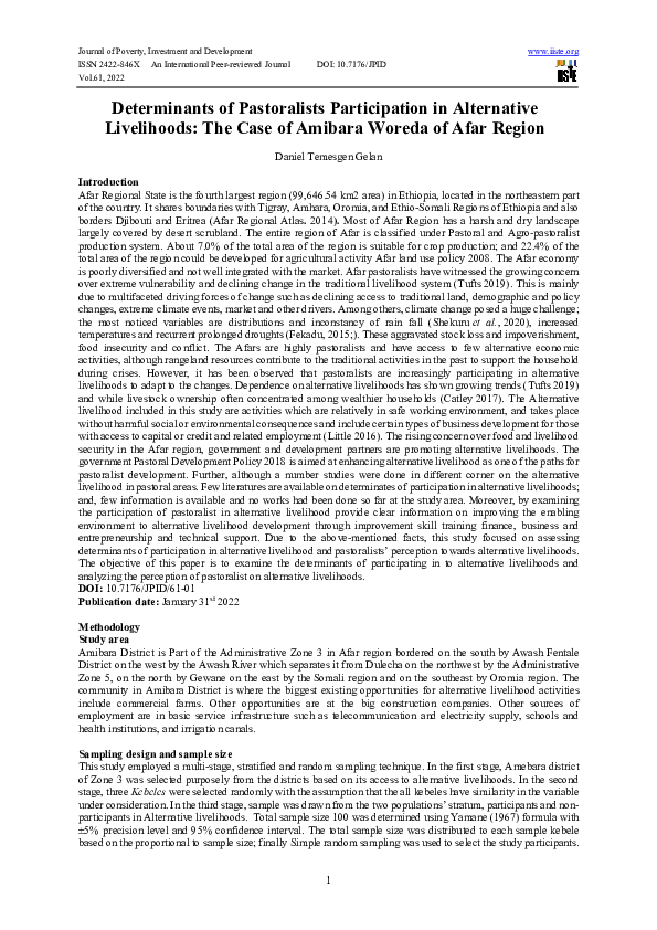 (PDF) Determinants of Pastoralists Participation in Alternative ...