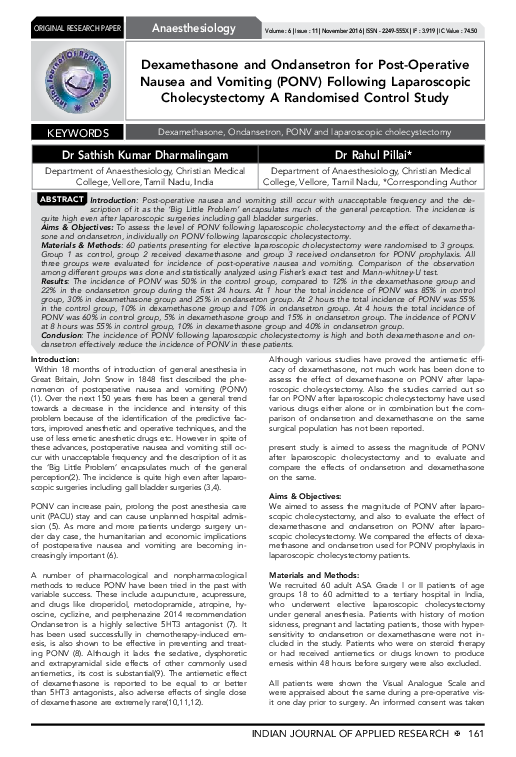 (PDF) Dexamethasone and Ondansetron for postoperative nausea and ...