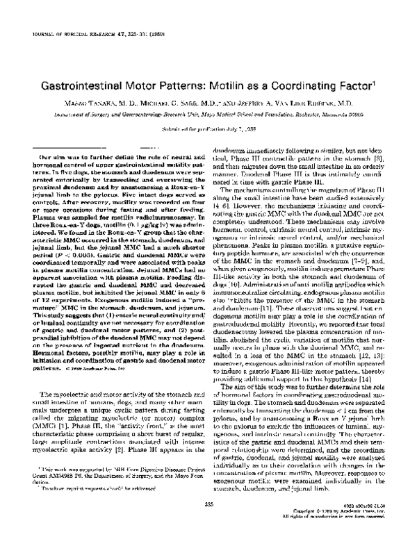 (PDF) Gastrointestinal Motor Patterns: Motilin as a Coordinating Factor