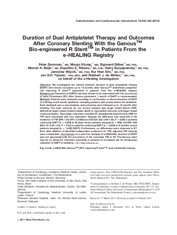 (PDF) Duration of dual antiplatelet therapy and outcomes after coronary ...