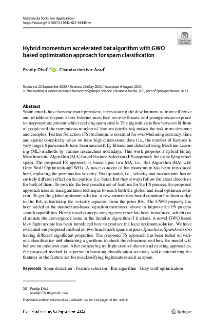 (PDF) Hybrid momentum accelerated bat algorithm with GWO based optimization approach for spam ...