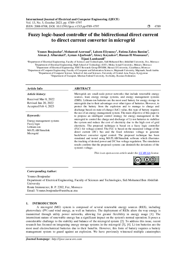 (PDF) Fuzzy logic-based controller of the bidirectional direct current ... (PDF) Fuzzy logic-based controller of the bidirectional direct current ...
