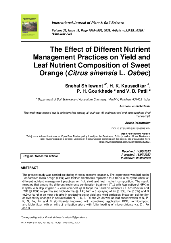 Pdf The Effect Of Different Nutrient Management Practices On Yield And Leaf Nutrient