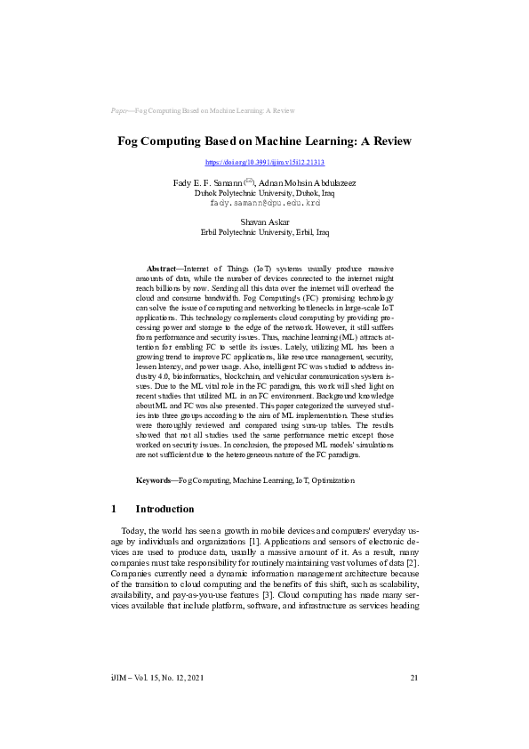 (PDF) Fog Computing Based on Machine Learning: A Review